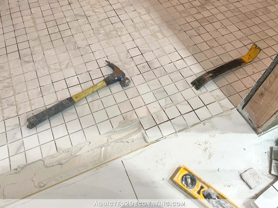 Tiling Our Large Curbless Shower Floor - Addicted 2 Decorating®
