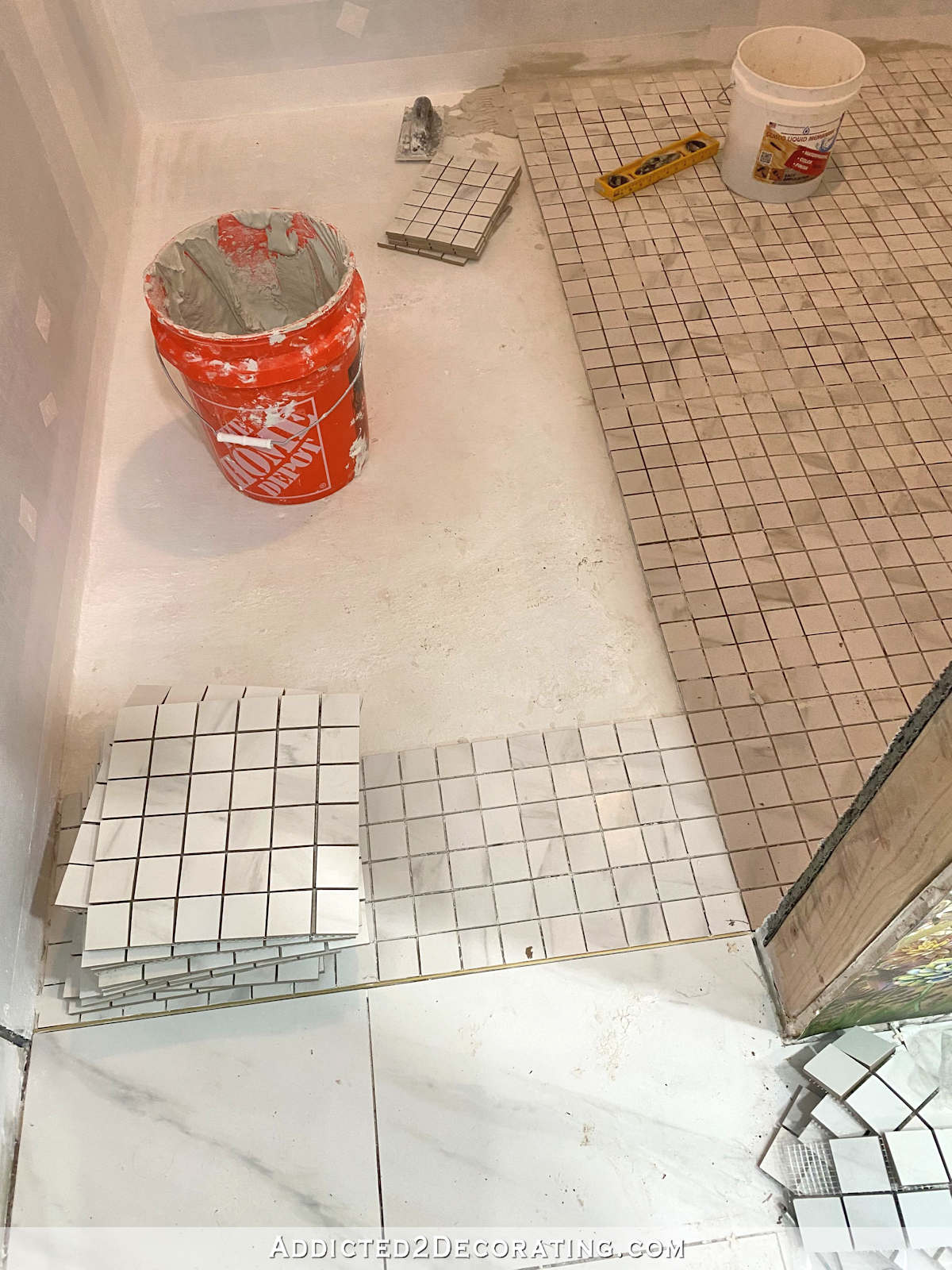 Tiling Our Large Curbless Shower Floor - Addicted 2 Decorating®