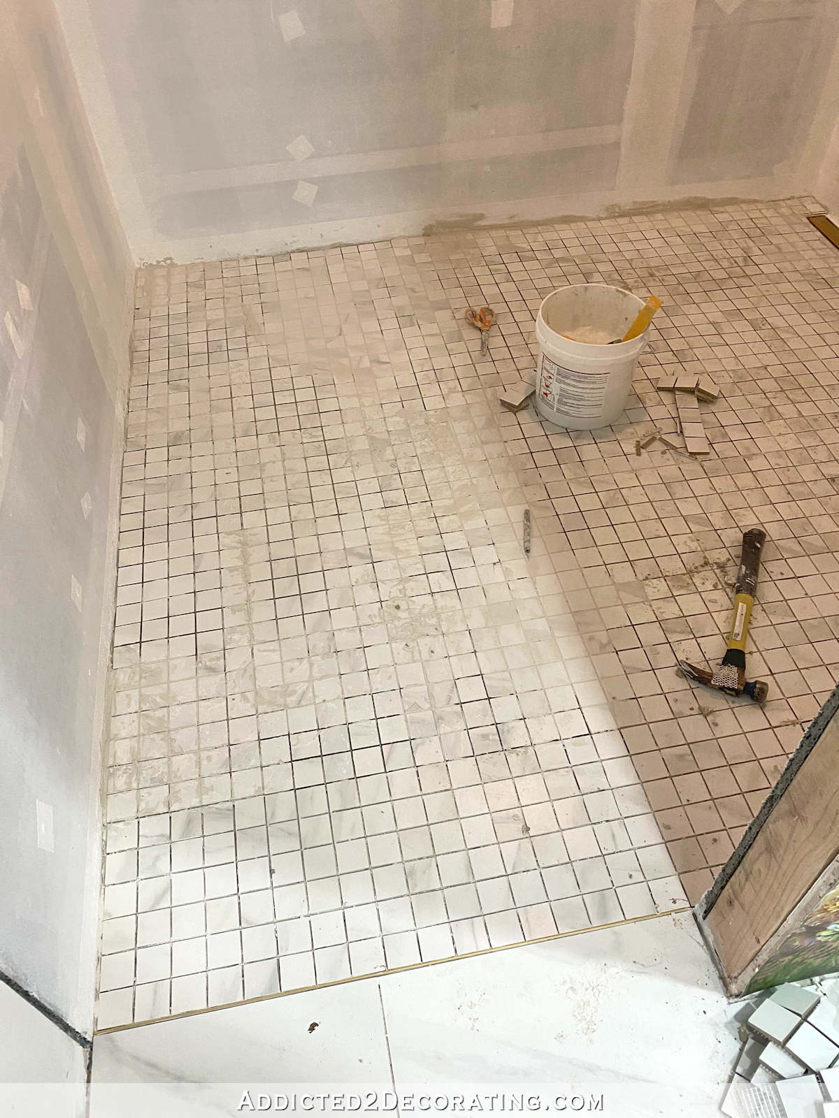 Tiling Our Large Curbless Shower Floor - Addicted 2 Decorating®