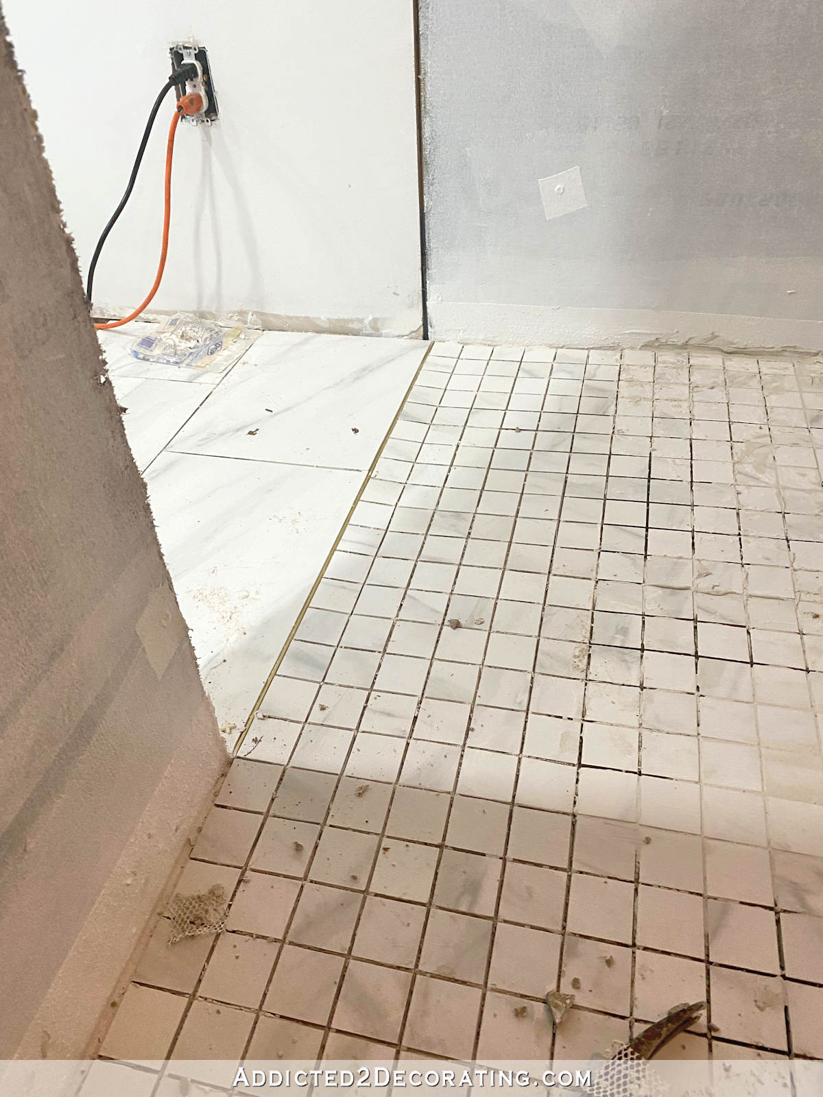 Tiling Our Large Curbless Shower Floor - Addicted 2 Decorating®