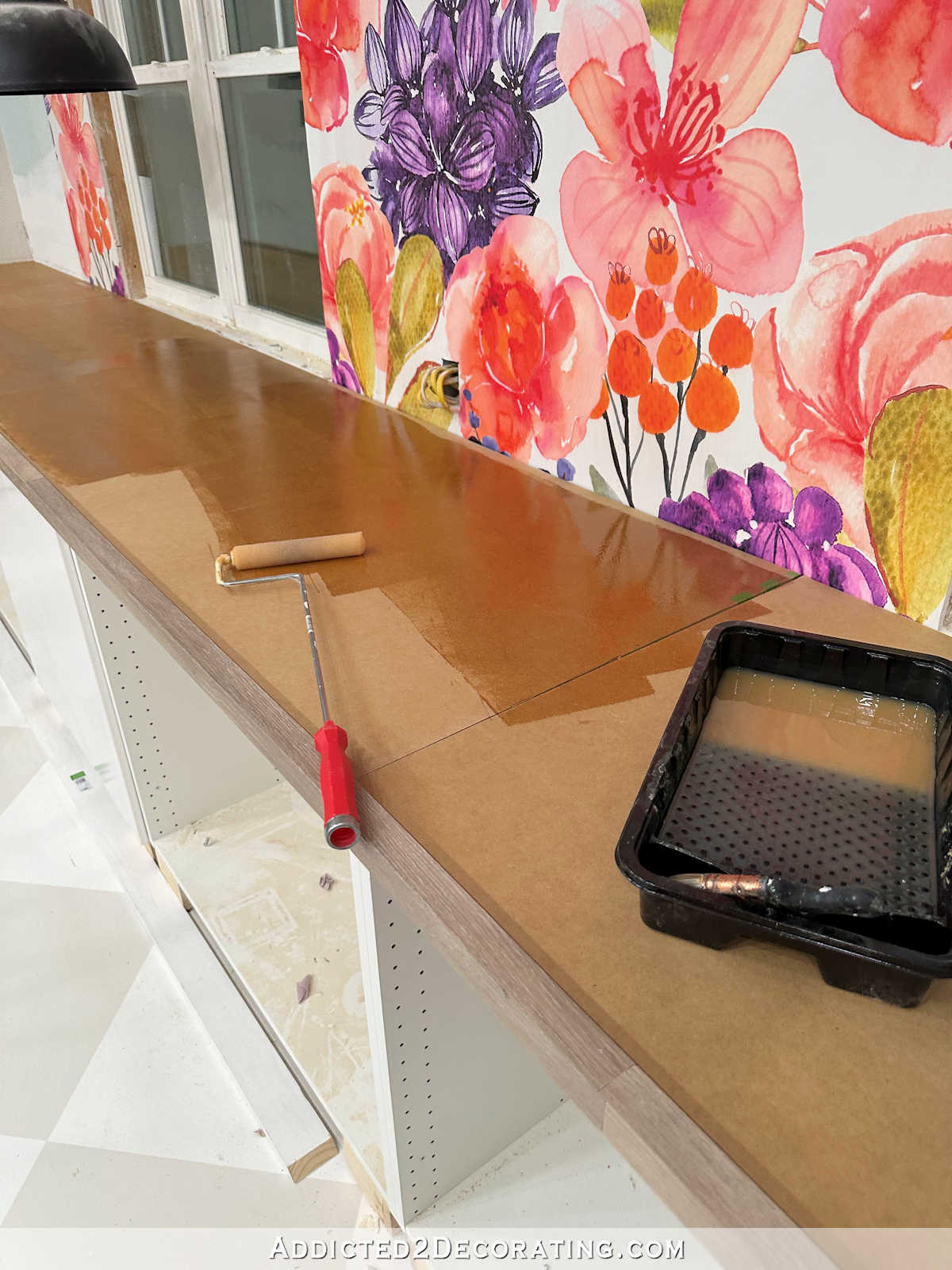 Long DIY Countertop Made With Laminate Flooring (How To Make A 20-Foot ...