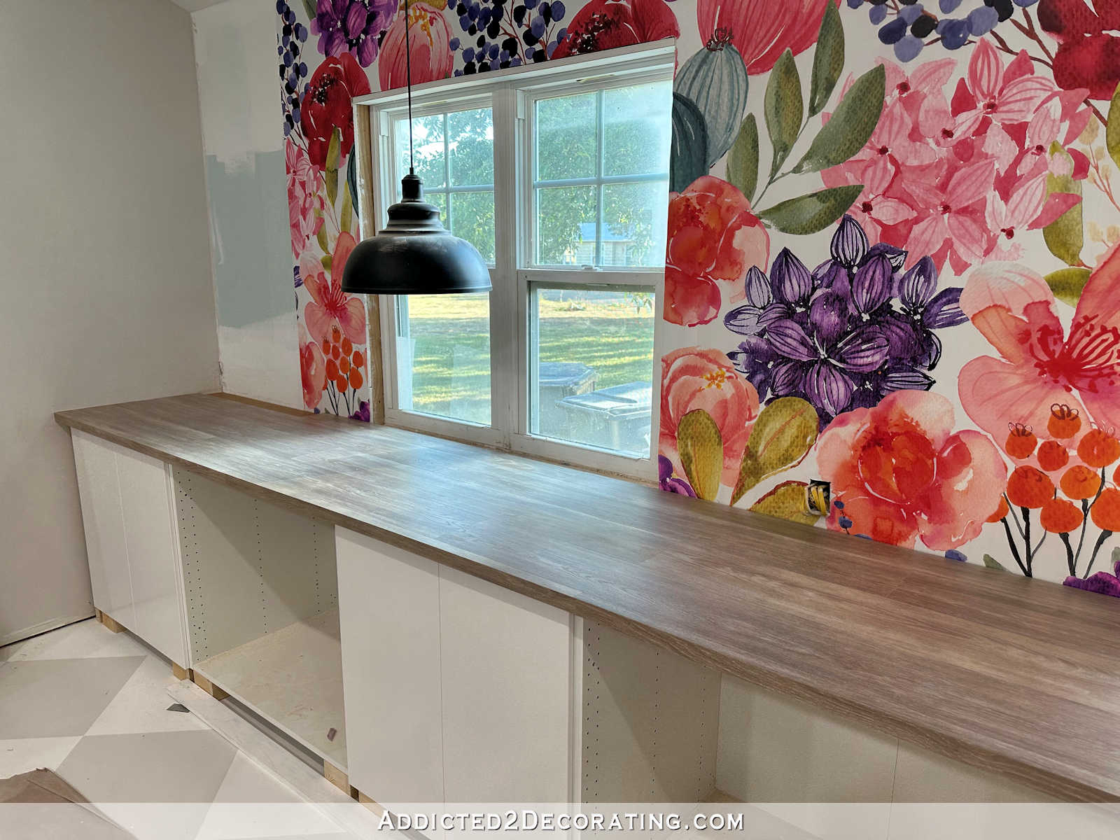 Long DIY Countertop Made With Laminate Flooring (How To Make A 20-Foot ...