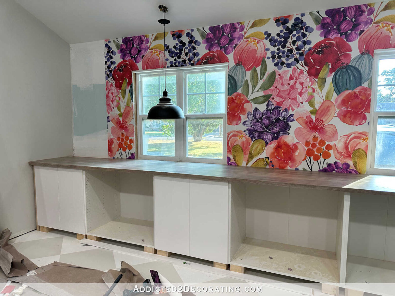 Long DIY Countertop Made With Laminate Flooring (How To Make A 20-Foot ...