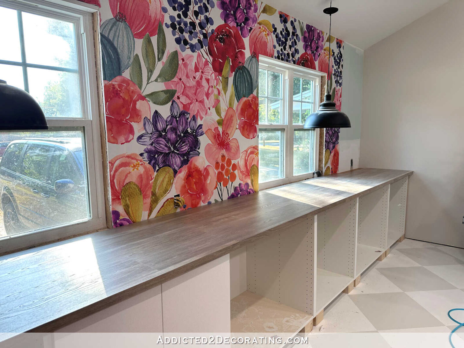 Long DIY Countertop Made With Laminate Flooring (How To Make A 20-Foot ...