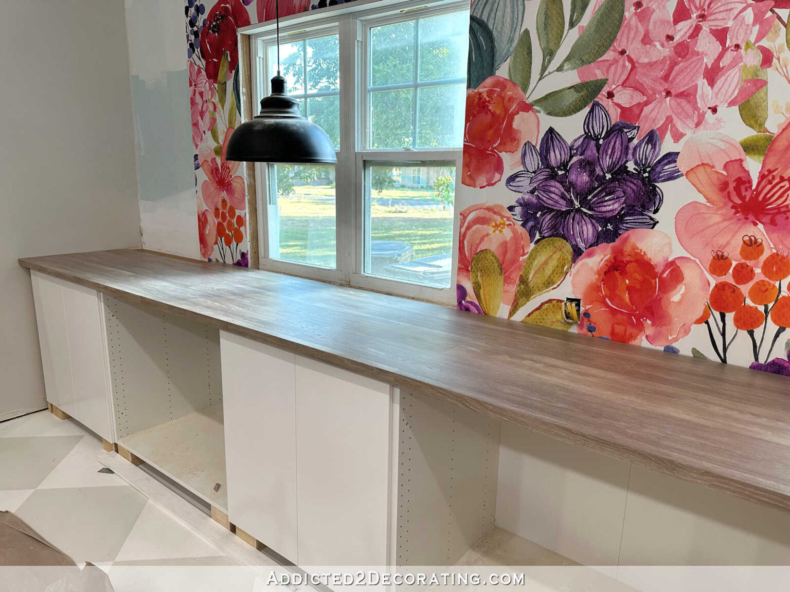 Long DIY Countertop Made With Laminate Flooring (How To Make A 20-Foot ...